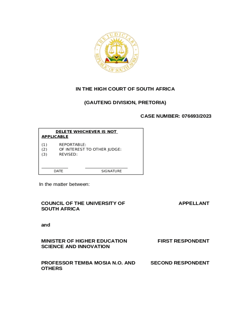 Fillable Online Master of the High Court, Pretoria and Another v ...