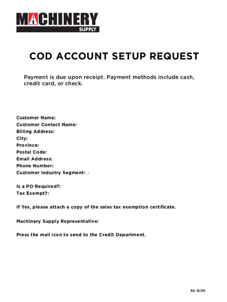 Fillable Online COD Setup Form PDF Fax Email Print - pdfFiller
