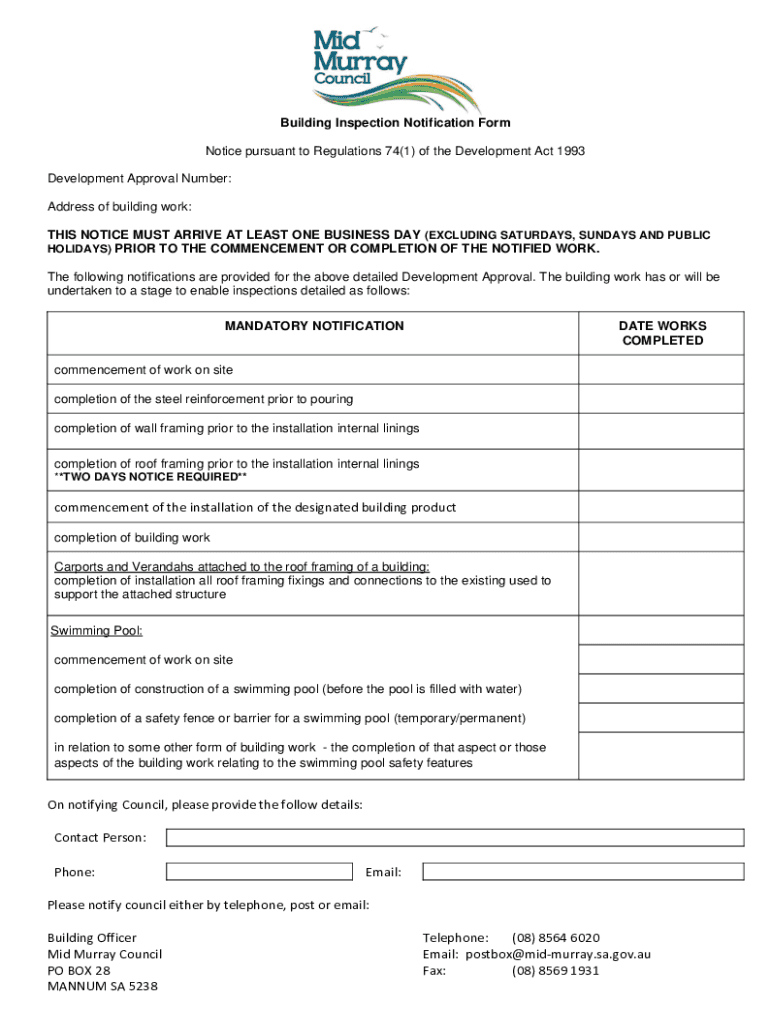 Fillable Online Building Inspection Notification Form Fax Email Print ...