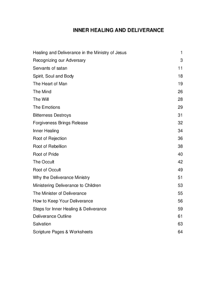 Fillable Online Deliverance and Inner Healing: The Ministry of Jesus ...