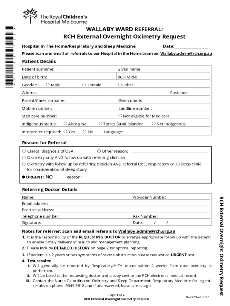 Fillable Online RCH External Overnight Oximetry Request Fax Email Print ...