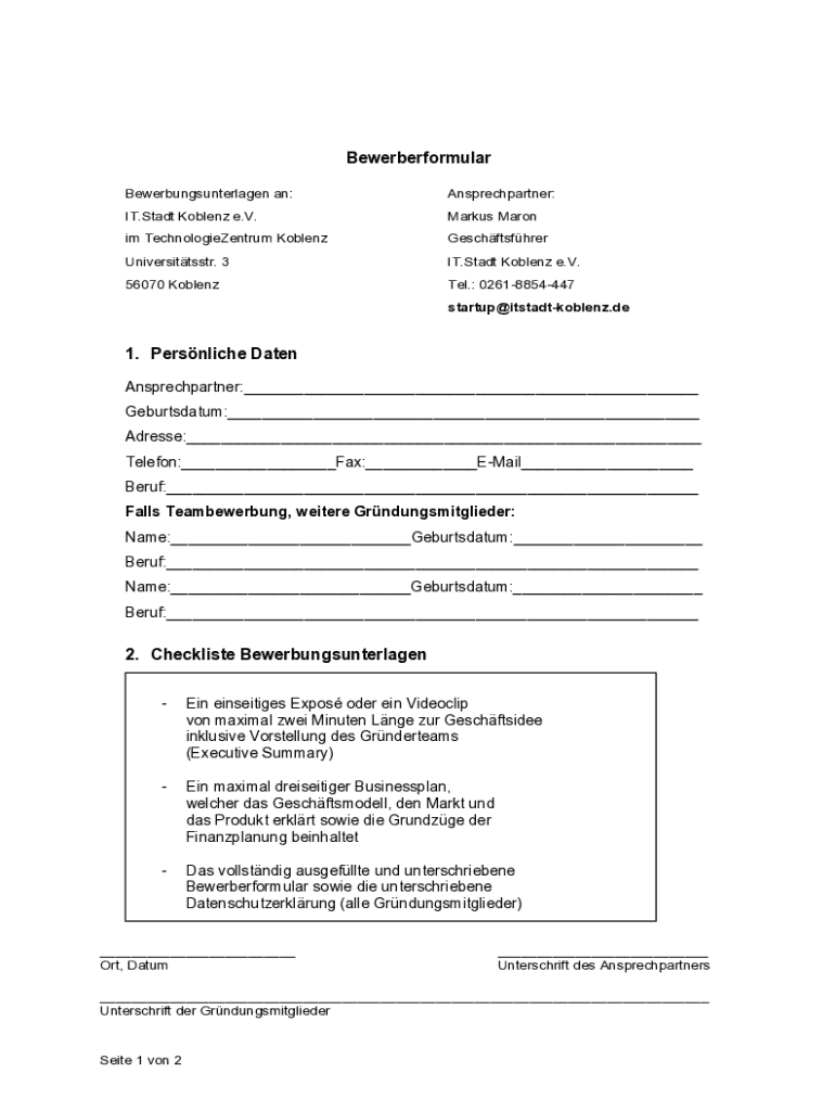 Ausfüllbar Online Bewerberformular Startup Slam am Eck - IT.Stadt Koblenz Fax Email Drucken ...