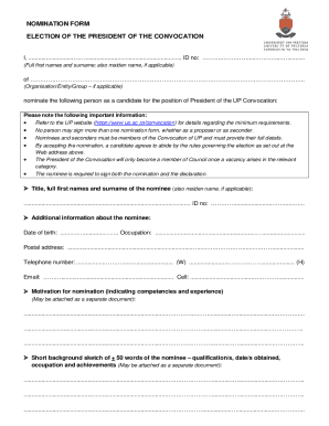 Fillable Online NOMINATION FORM ELECTION OF THE PRESIDENT OF ... Fax Email Print - pdfFiller