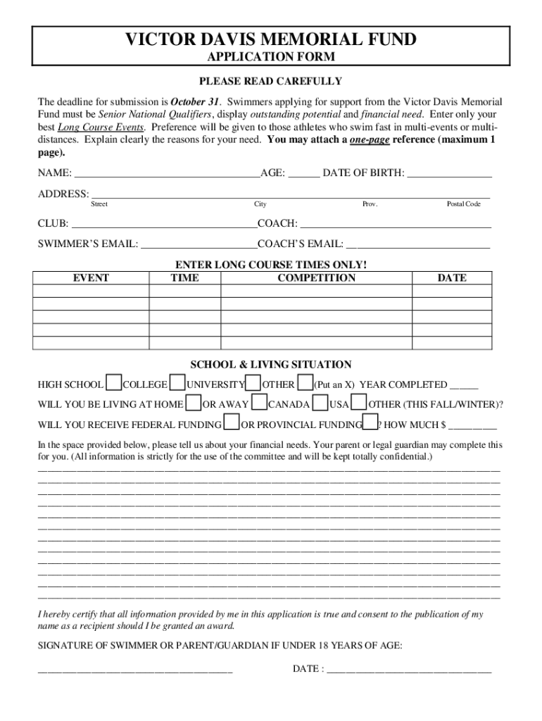 Fillable Online Victor Davis Memorial Fund & Awards Fax Email Print ...