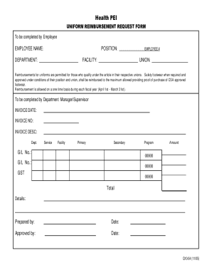 Fillable Online Uniform Reimbursement Request Form Fax Email Print ...
