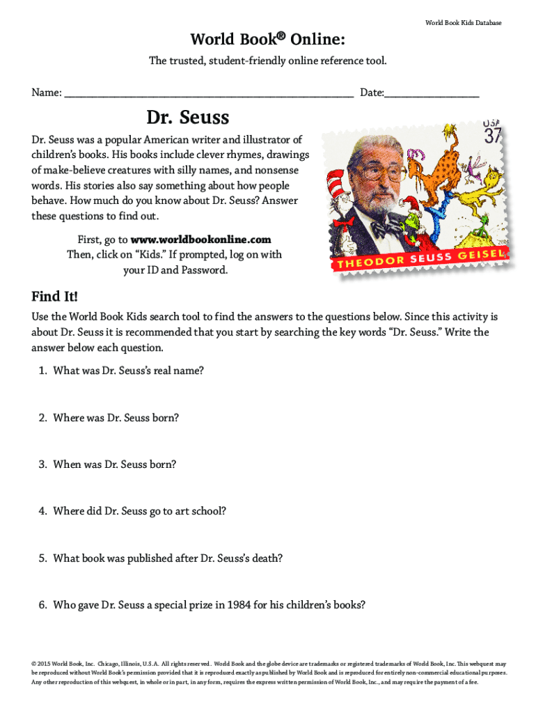 Fillable Online Dr. Seuss - World Book Fax Email Print - pdfFiller