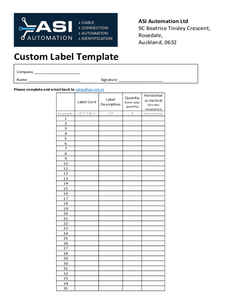 Fillable Online 10 Section Label Strip Vertical 1-10 - A.S.I Automation ...