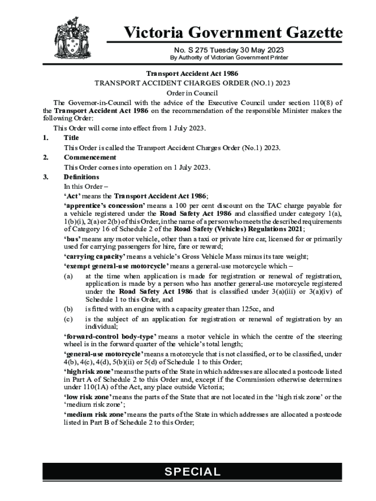 Fillable Online About the Transport Accident Commission (TAC) charge ...