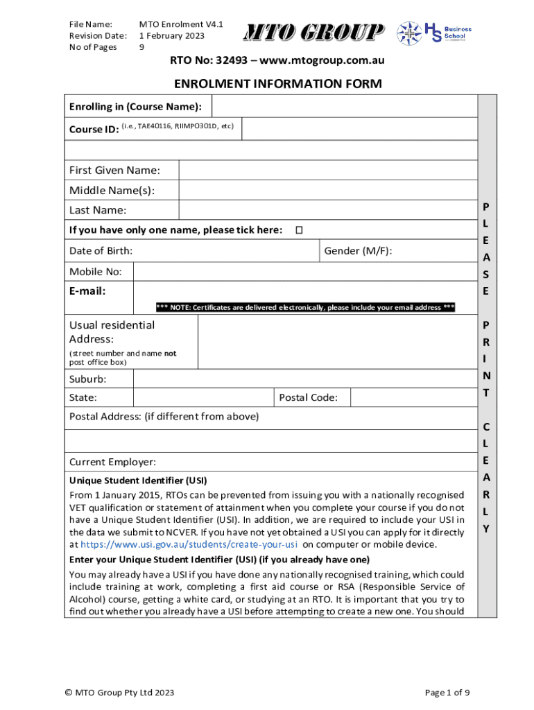 Fillable Online ENROLMENT INFORMATION FORM - DT Solutions Fax Email Print - pdfFiller