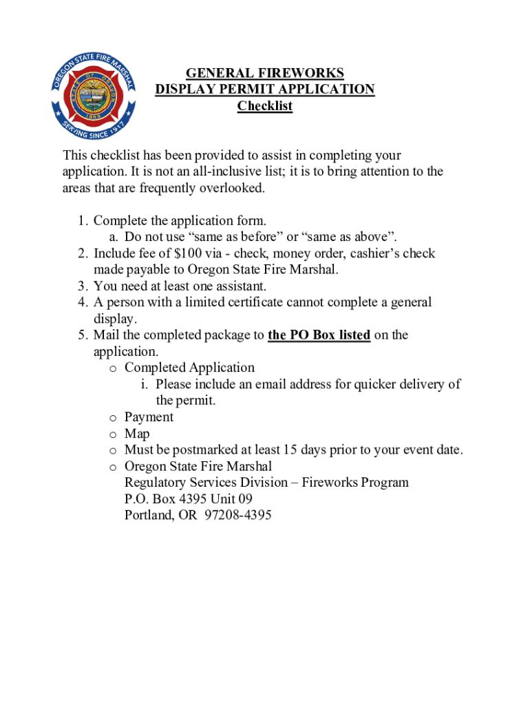 Fillable Online General Fireworks Display Permit Application Fax Email ...