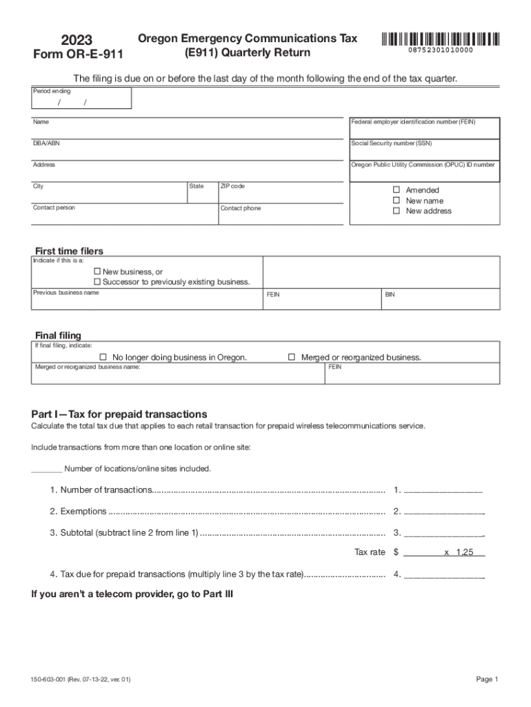 Fillable Online E911 and 988 Tax - Oregon Department of Revenue Fax ...