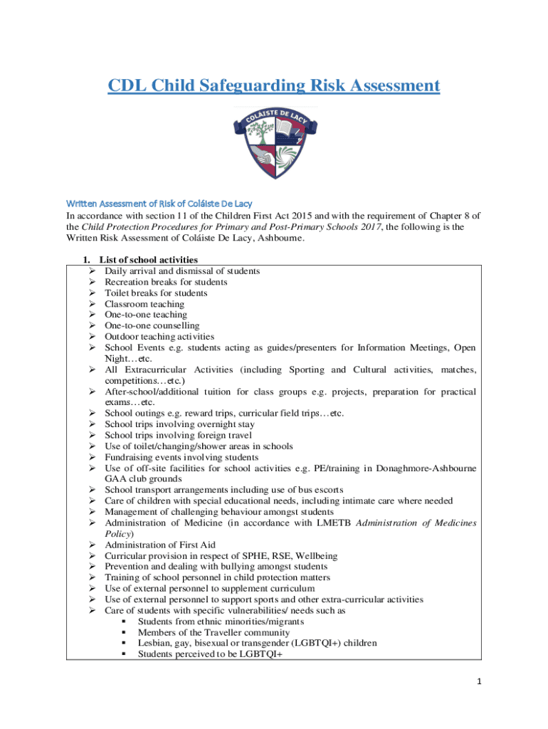 Fillable Online CDL Child Safeguarding Risk Assessment Fax Email Print ...