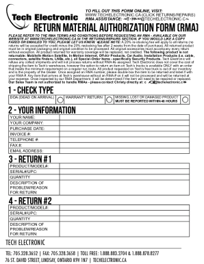 Fillable Online Electronics return materials authorization (RMA) and ...