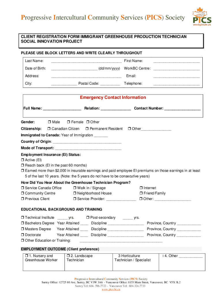 Fillable Online Progressive Intercultural Community Services (PICS ...
