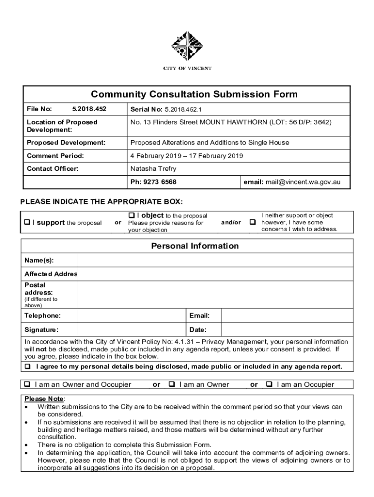 Fillable Online Planning - Advertising - Community Consultation Form ...