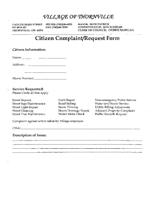 Fillable Online Citizen Complaint/Request Form Fax Email Print - pdfFiller