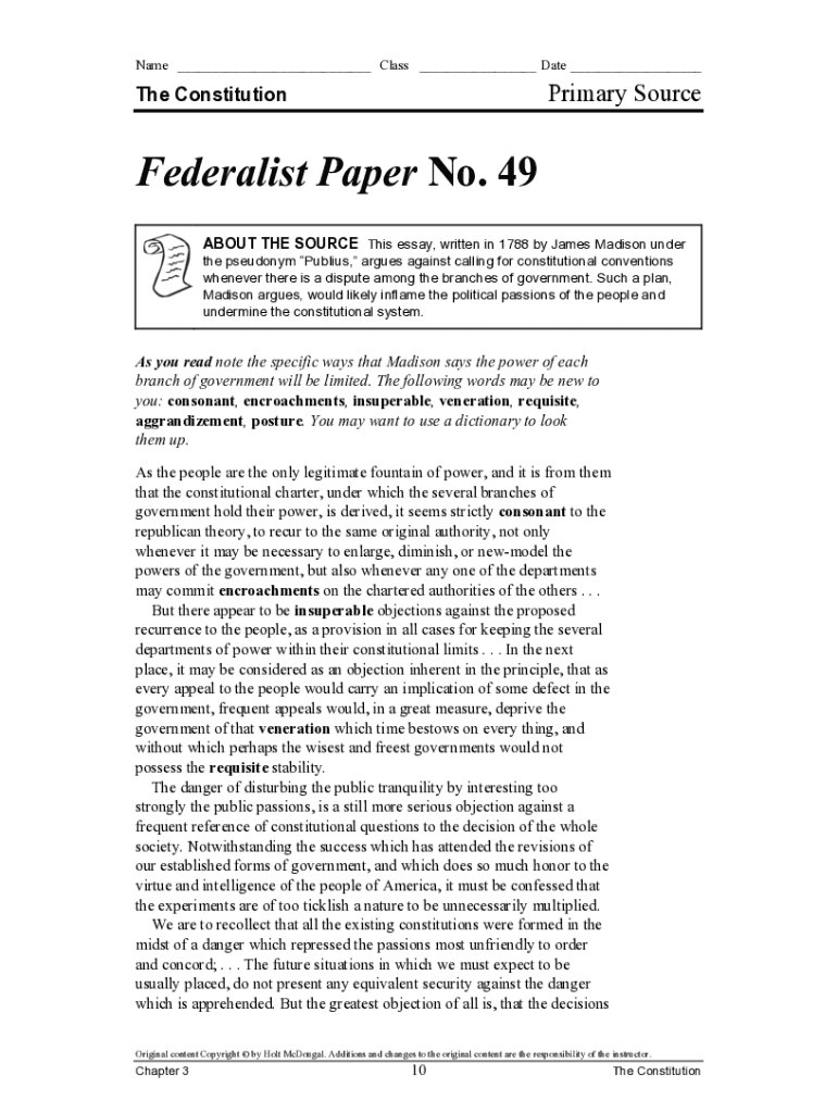 Fillable Online On This Day: The first Federalist Paper is published ...
