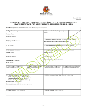 Completable En línea health certificate for meat products consigned to ...