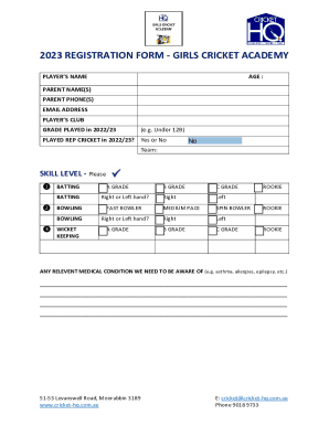 Fillable Online 2023 REGISTRATION FORM - GIRLS CRICKET ACADEMY Fax ...