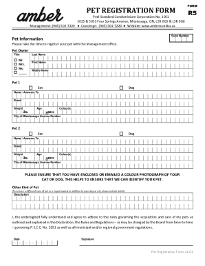 Fillable Online Pet Registration Form. Occupancy Forms Fax Email Print ...