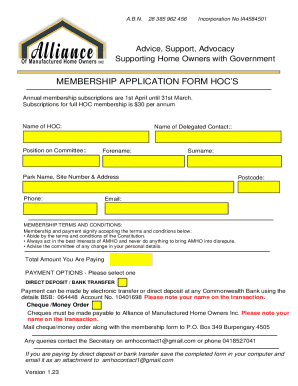 Fillable Online MEMBERSHIP APPLICATION FORM HOC'S Fax Email Print ...