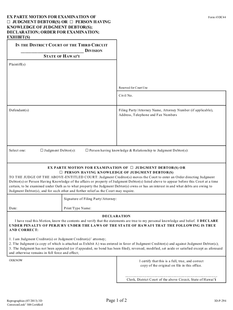 Fillable Online APPLICATION FOR EXAMINATION OF JUDGMENT DEBTOR ... Fax Email Print - pdfFiller