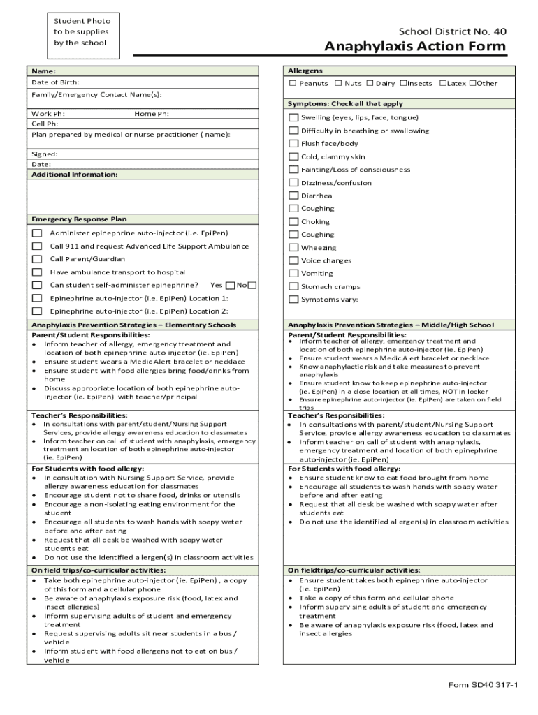 Fillable Online Anaphylaxis Action Form Fax Email Print - pdfFiller