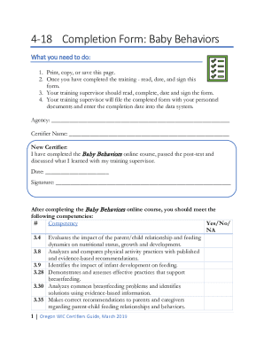 Fillable Online 4-18 Completion Form: Baby Behaviors Fax Email Print ...