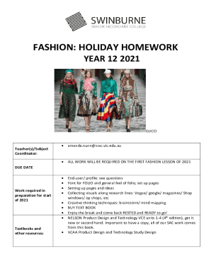Fillable Online sssc vic edu FASHION: HOLIDAY HOMEWORK Fax Email Print ...