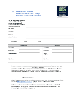 Fillable Online Pledge Nomination Form for Executive Committee Fax ...