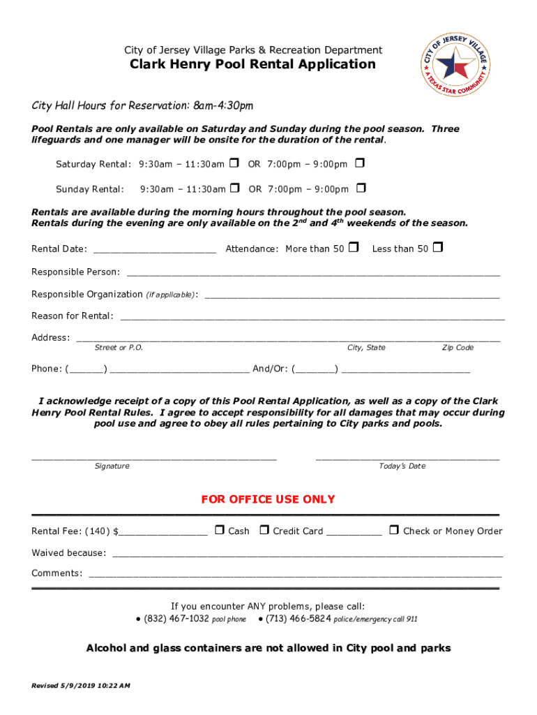 Fillable Online Clark Henry Pool Rental Application Fax Email Print ...