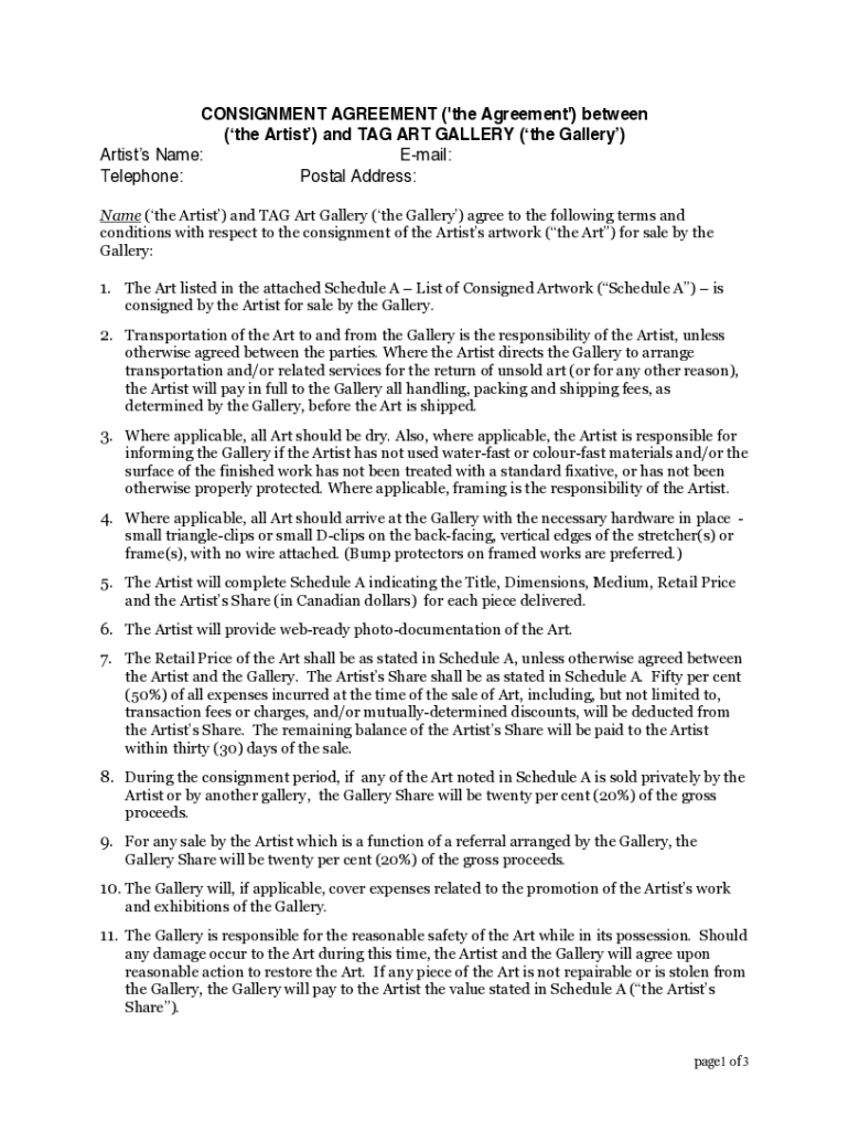 Fillable Online Artist Contracts & Agreements with Galleries (+Template ...