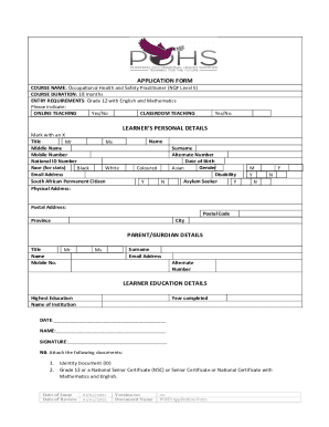 Fillable Online APPLICATION FORM LEARNER'S PERSONAL DETAILS PARENT ... Fax Email Print - pdfFiller