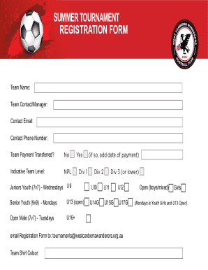 Fillable Online SUMMER TOURNAMENT REGISTRATION FORM Fax Email Print - pdfFiller
