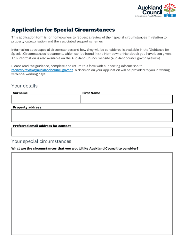 Fillable Online Application form for special circumstances Fax Email ...