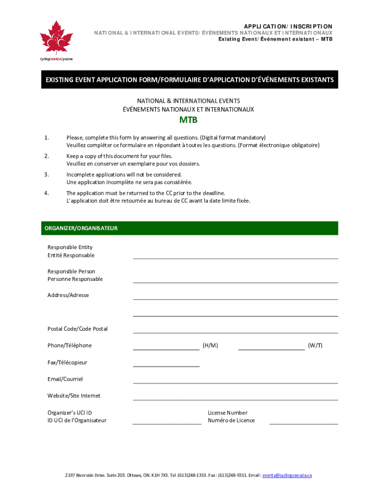 Remplissable En Ligne EXISTING EVENT APPLICATION FORM/FORMULAIRE D' ... Fax Email Imprimer ...