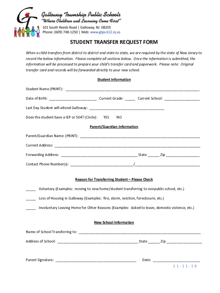 Fillable Online Registration Services / Transfer Student Out of Clifton ... Fax Email Print ...