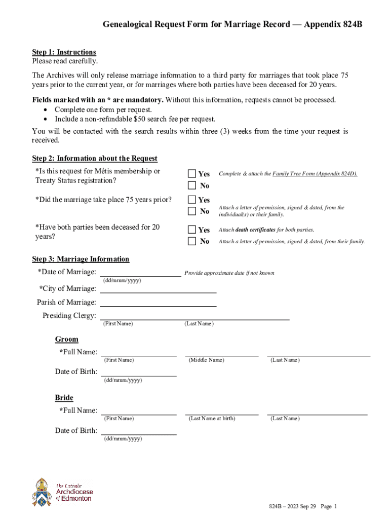 Fillable Online Genealogical Request Form for Marriage Record Fax Email ...
