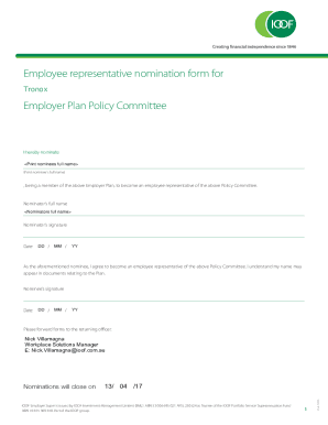 Fillable Online Employee representative nomination form for Employer ...