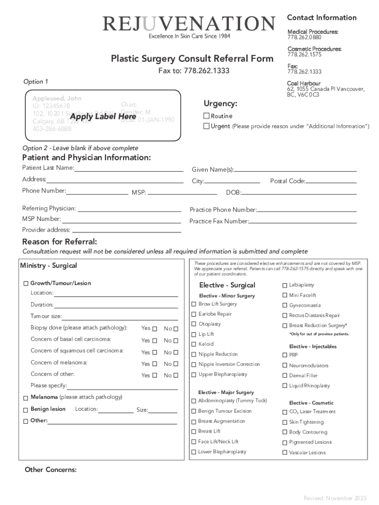 Fillable Online Plastic-Surgery-Referral-Form-Physician-Coal-Harbour ...