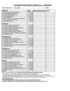 Fillable Online Grade 8,9,10,11 Tuck Shop Pre-Order Form For 2nd Break ...