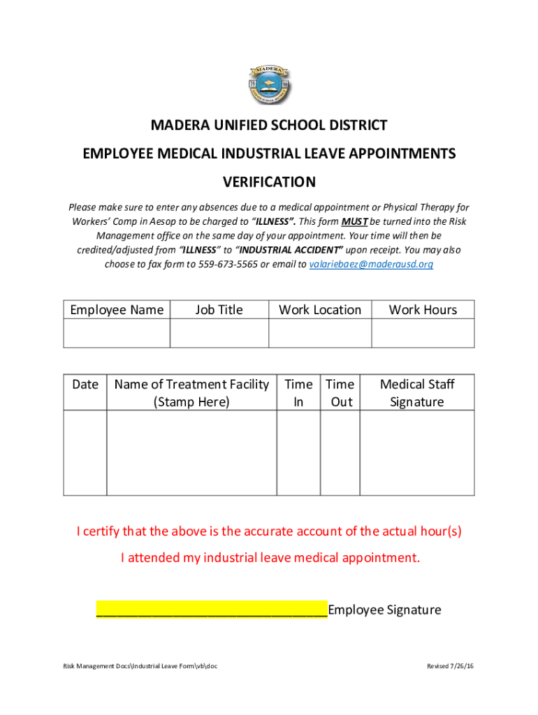 Fillable Online Employee Medical Industrial Leave Form Fax Email Print ...