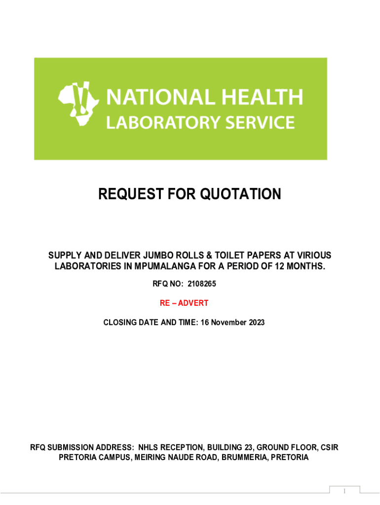 Fillable Online Request for Quotation Supply of Sanitary and Toiletries ...