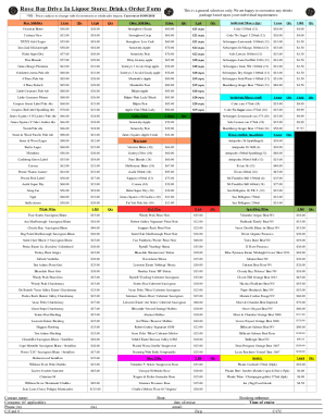 Fillable Online Rose Bay Drive In Liquor Store: Drinks Order Form Fax ...