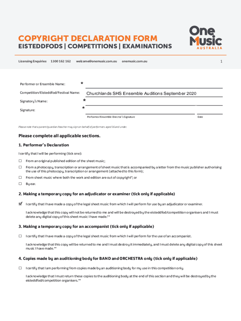 Fillable Online copyright declaration form - eisteddfods competitions ...