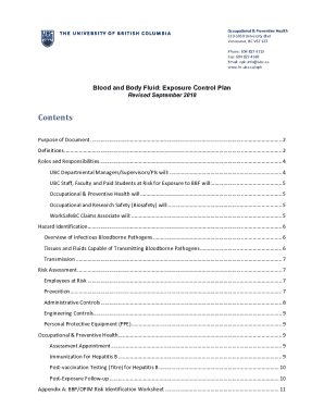 Fillable Online hr ubc Blood and Body Fluid: Exposure Control Plan Fax ...