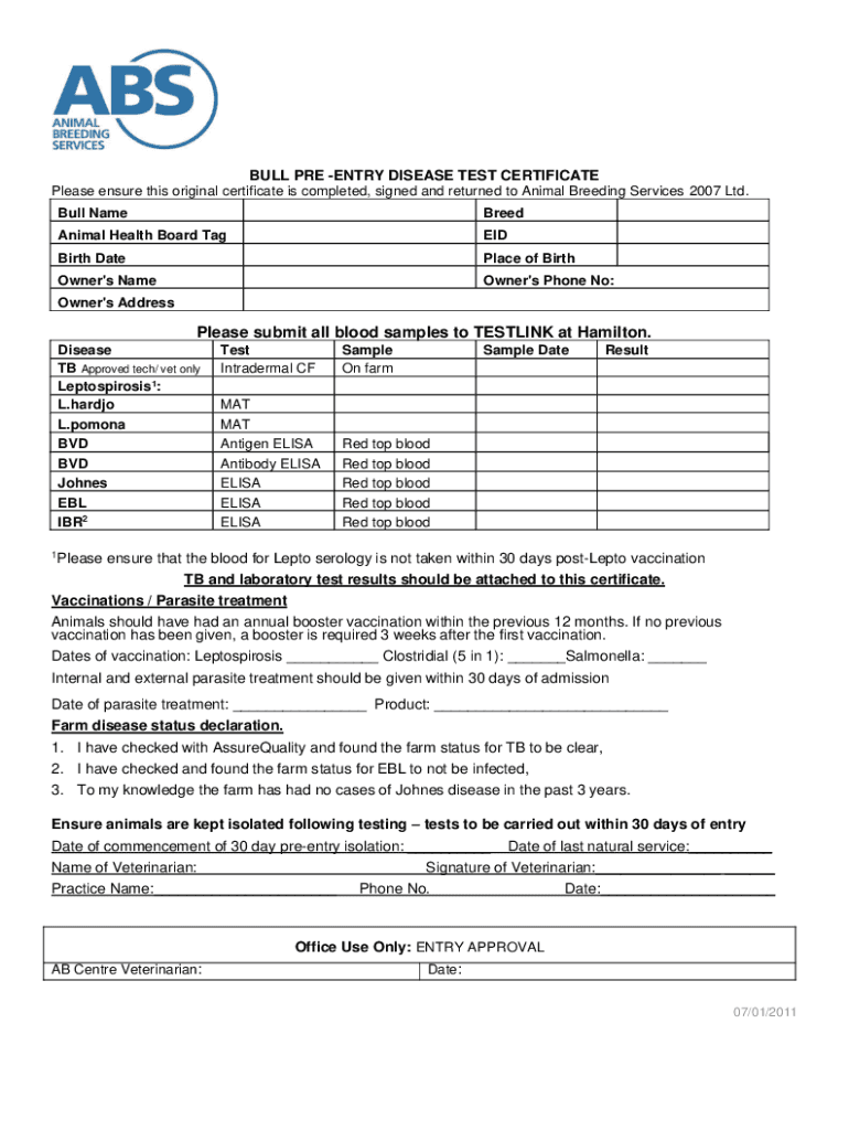 Fillable Online The New BCVA Bull Pre-Breeding Examination Certificate ...
