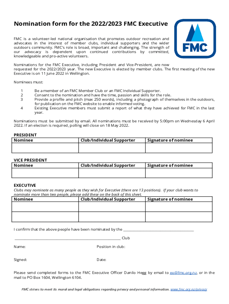 Fillable Online fmc org Leadership in Advocacy Award Nomination Form ...