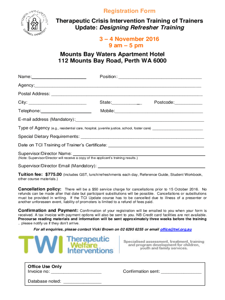 Fillable Online Therapeutic Crisis Intervention (TCI): Trainer ...