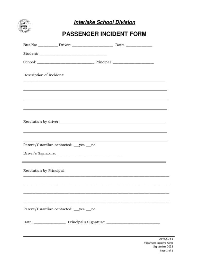 Fillable Online PASSENGER INCIDENT FORM Fax Email Print - pdfFiller